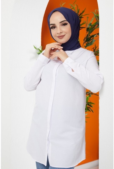Gizli Patlı Düğmeli Düz Tunik Gömlek