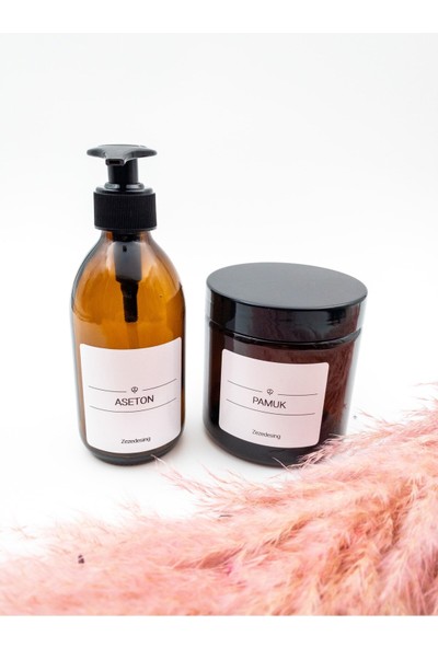 Zeze Desing Aseton Cam Şişe / Pamuk Kavanozu Plastik