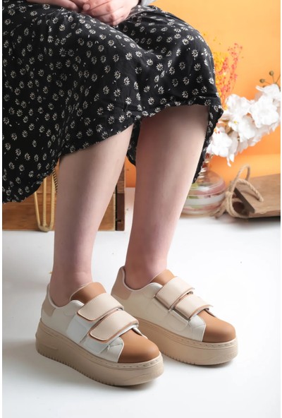 Shoecide Kadın Bej Cilt Cırtlı Sneaker Shoecide Kadın Bej Cilt Cırtlı Sneaker