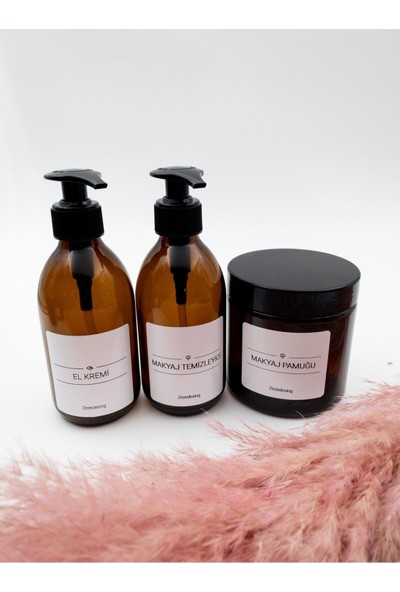 Zeze Desing Makyaj PamuğuPlastikmakyaj TemizleyiciCam ve El Kremi CamŞişesi 3'lü Seti