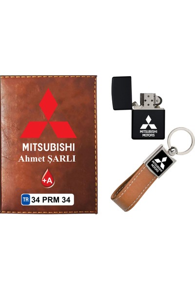 Promosyon Denizi Isiminize Özel Mıtsubıshı Logolu Taba Ruhsat Kabı - Anahtarlık - Çakmak