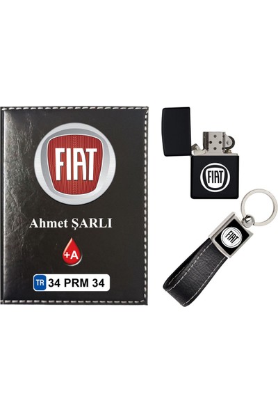 Promosyon Denizi Isiminize Özel Fıat Logolu Siyah Ruhsat Kabı - Anahtarlık - Çakmak