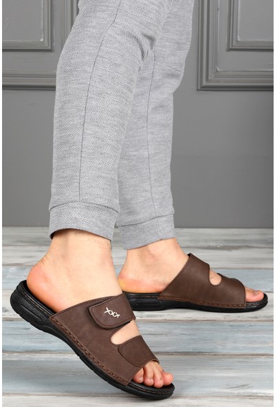 Woggo Ary 12-005 Günlük Cırtlı Erkek Terlik Kahverengi