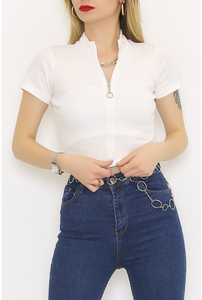 Fermuarlı Bluz Beyaz - 9270.1254. Fermuarlı Bluz Beyaz - 9270.1254.