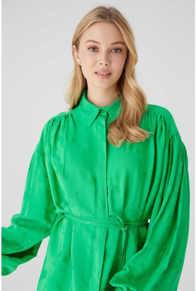 Manuka Jakarlı Desenli Gömlek Tunik Yeşil