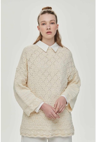 Manuka Ajurlu Triko Bluz Naturel