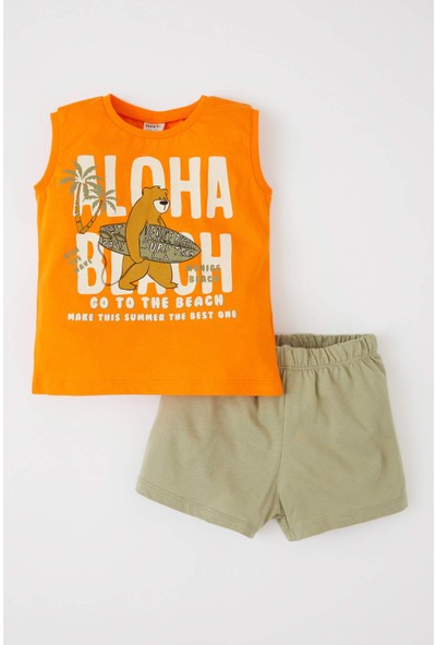 DeFacto Erkek Bebek Regular Fit Baskılı Pamuklu Atlet ve Şort Takım X6238A222SM