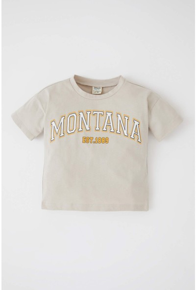 DeFacto Erkek Bebek Slogan Baskılı Regular Fit Bisiklet Yaka Kısa Kollu Tişört Y6926A222SM