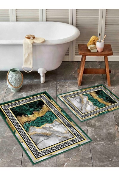 Alaaddin Carpet 2'li Yıkanabilir Antibakteriyel Kaymaz Tabanlı Banyo Takımı 50X60CM - 60X100CM