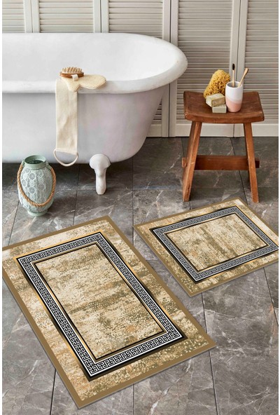 Alaaddin Carpet 2'li Yıkanabilir Antibakteriyel Kaymaz Tabanlı Banyo Takımı 50X60CM - 60X100CM