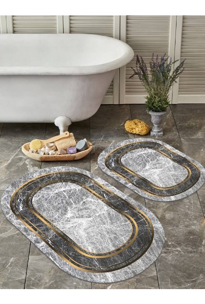 Alaaddin Carpet 2'li Yıkanabilir Antibakteriyel Kaymaz Tabanlı Banyo Takımı 50X60CM - 60X100CM