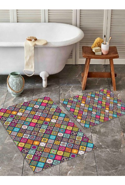 Alaaddin Carpet 2'li Yıkanabilir Antibakteriyel Kaymaz Tabanlı Banyo Takımı 50X60CM - 60X100CM
