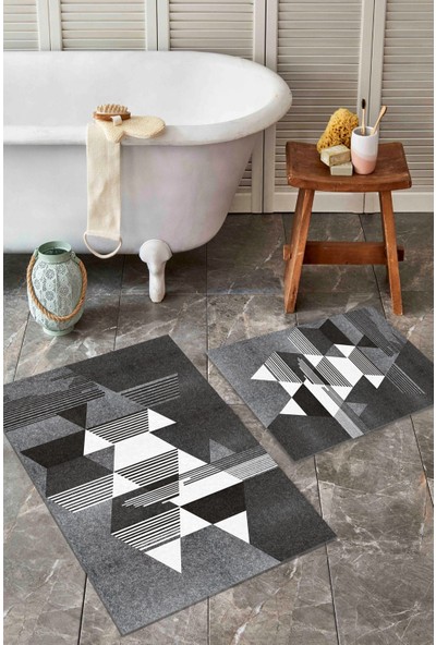 Alaaddin Carpet 2'li Yıkanabilir Antibakteriyel Kaymaz Tabanlı Banyo Takımı 50X60CM - 60X100CM