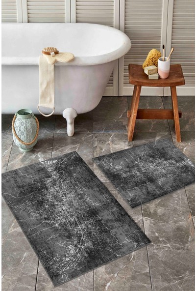 Alaaddin Carpet 2'li Yıkanabilir Antibakteriyel Kaymaz Tabanlı Banyo Takımı 50X60CM - 60X100CM