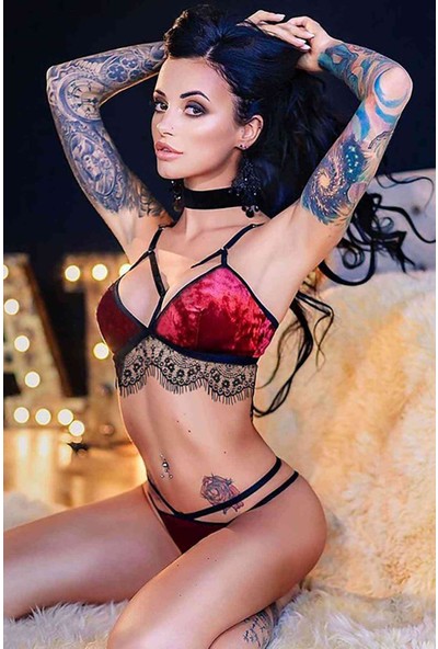 Merry See Merry See Kadife Sütyen Külot Takım Kırmızı