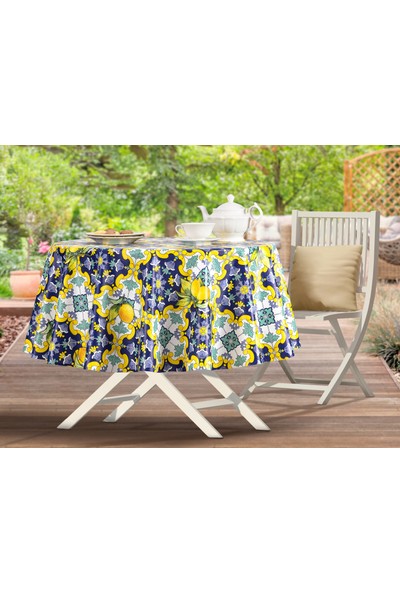 Madame Coco Cıtro Pvc Masa Örtüsü - Lacivert / Sarı - 140 cm