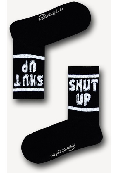 Neşeli Çoraplar Siyah Shut Up Desenli Atletik Erkek Çorap Neşeli Çoraplar Siyah Shut Up Desenli Atletik Erkek Çorap
