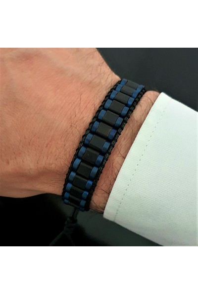 Seven Art Jewelry Doğal Taş Hematit Mavi Kenar Şeritli Bileklik