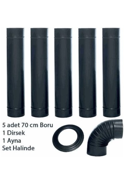 Dorello Şömine Sobalara Uygun (13 cm Ø ) Siyah Mat Emaye Soba Borusu 6 Lı Set (Ayna )