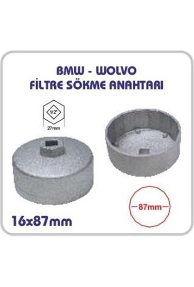 Hırdavat Garajı Bmw-Volvo Yağ Filtre Sökme Anahtarı 87 mm 16 Köşe