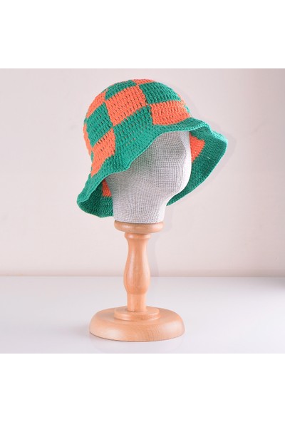 Woody Cord El Örgüsü Çocuk Bucket Şapka - Turuncu Yeşil Dama Desenli Woody Cord El Örgüsü Çocuk Bucket Şapka - Turuncu Yeşil Dama Desenli