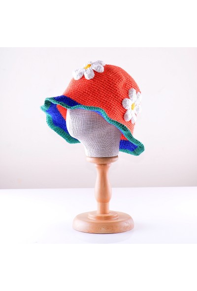 Woody Cord El Örgüsü Kadın Bucket Şapka - Turuncu Mavi Yeşil - Güneş ve Papatya Motifli Woody Cord El Örgüsü Kadın Bucket Şapka - Turuncu Mavi Yeşil - Güneş ve Papatya Motifli