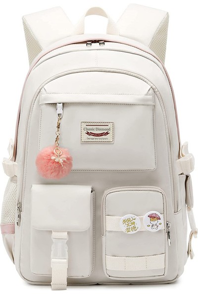 Liveasy Okul Çantası Kolej Sırt Çantası Laptop Sırt Çantası 15.6 Inç - Beyaz (Yurt Dışından)