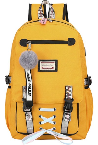 Liveasy USB Şarj Portlu Ortaokul Öğrenci Okul Çantası Hırsızlığa Karşı Koruma - Sarı (Yurt Dışından)