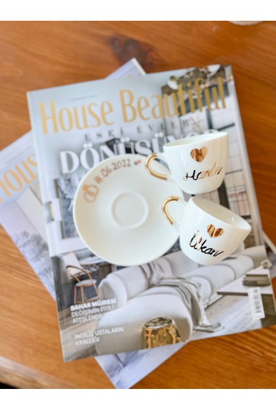 2’li Porselen 24K Altın Yaldızlı Türk Kahvesi Fincanı