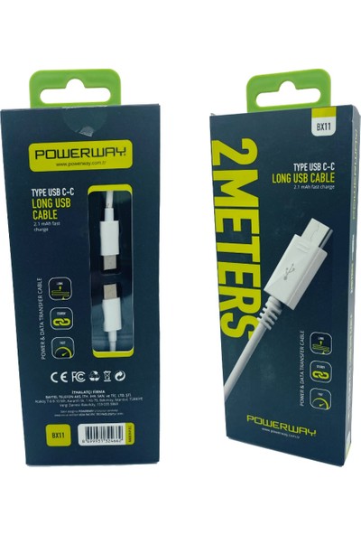 Myglobal 2 Metre 2.1A (Type C-C) Uzun Hızlı Şarj Kablosu Powerway BX11 Myglobal 2 Metre 2.1A (Type C-C) Uzun Hızlı Şarj Kablosu Powerway BX11