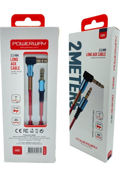 Myglobal 2 Metre Aux Kablosu L Tip Powerway AX05