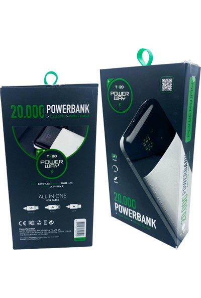 Myglobal 20000 Mah Dijital Göstergeli Powerbank Powerway TX20