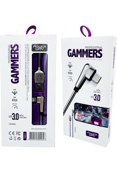 Myglobal 3.0A (Iphone) Metal Gamer Hızlı Şarj Kablosu Powerway Gmx3