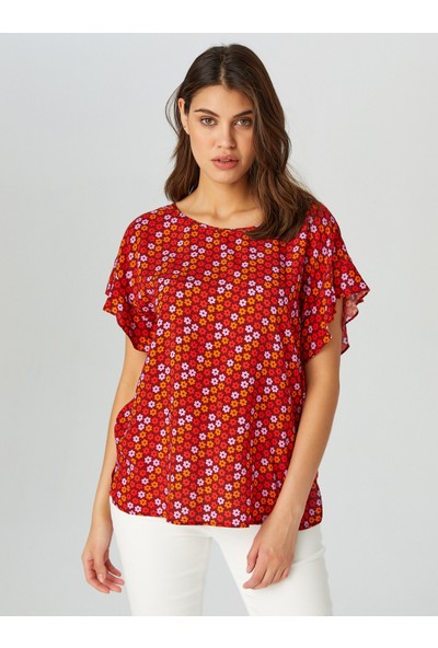 Faik Sönmez Çiçek Desenli Kolları Fırfırlı Bluz 64148 Faik Sönmez Çiçek Desenli Kolları Fırfırlı Bluz 64148
