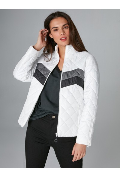 Faik Sönmez Önü Kontrast Bantlı Kapitone Mont 64613