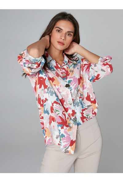 Faik Sönmez Kendinden Dokulu Yaprak Desen Overshırt Gömlek 64285 Faik Sönmez Kendinden Dokulu Yaprak Desen Overshırt Gömlek 64285