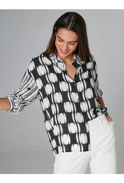 Faik Sönmez Çizgi Garnili Monochrome Desenli Gömlek 64320