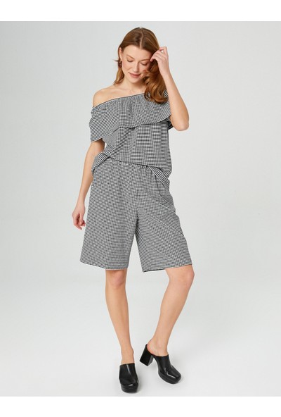 Faik Sönmez Gıngham Desen Örme Şort 64419