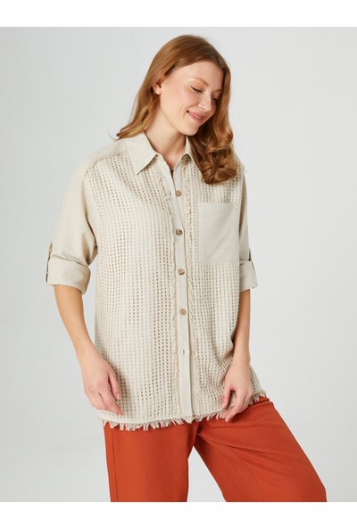 Faik Sönmez File Garnili Keten Overshırt Tunik 64503