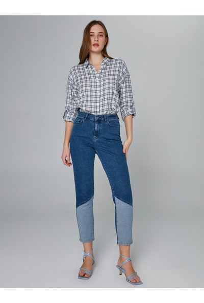 Faik Sönmez Paçası Renk Bloklu Slım Fit Jean Pantolon 64601 Faik Sönmez Paçası Renk Bloklu Slım Fit Jean Pantolon 64601