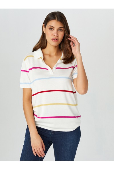 Faik Sönmez Polo Yaka Çizgili Triko Bluz 64811 Faik Sönmez Polo Yaka Çizgili Triko Bluz 64811