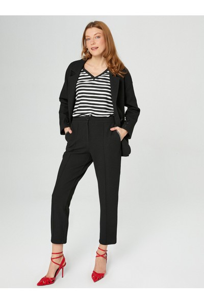 Faik Sönmez Trok Taş Detaylı Petek Dokulu Örme Pantolon 64648