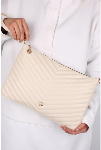 Bagacar MT1392 Bej Bayan El Portföyü ve Omuz Askılı Çapraz Çanta