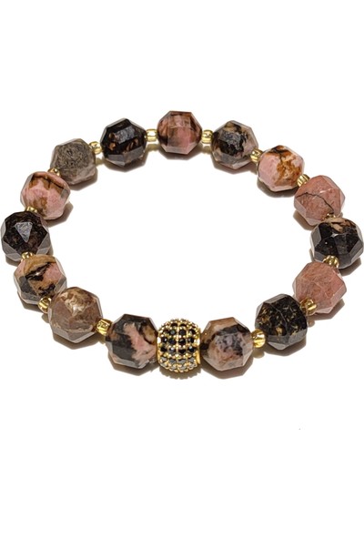 Zirkon Taşlı Rodonit Küre Hegzagonal Kesim Bileklik Zirkon Taşlı Rodonit Küre Hegzagonal Kesim Bileklik