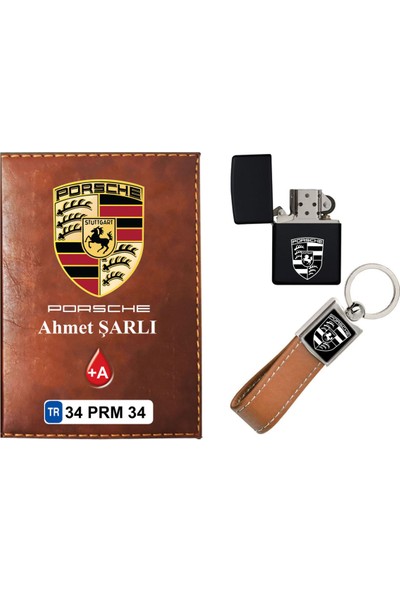 Promosyon Denizi Isiminize Özel Porsche Logolu Taba Ruhsat Kabı - Anahtarlık - Çakmak Promosyon Denizi Isiminize Özel Porsche Logolu Taba Ruhsat Kabı - Anahtarlık - Çakmak