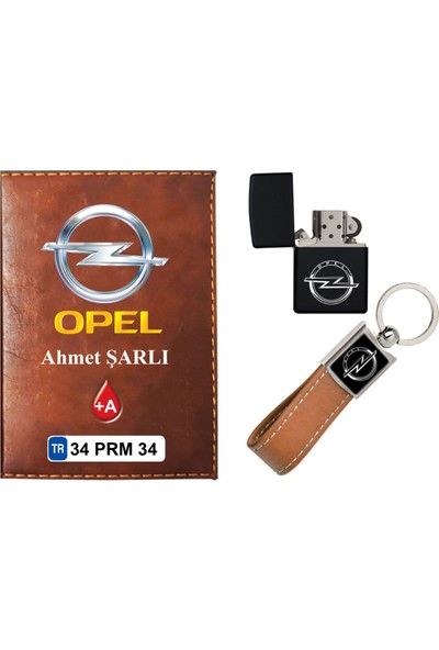 Promosyon Denizi Isiminize Özel Opel Logolu Taba Ruhsat Kabı - Anahtarlık - Çakmak