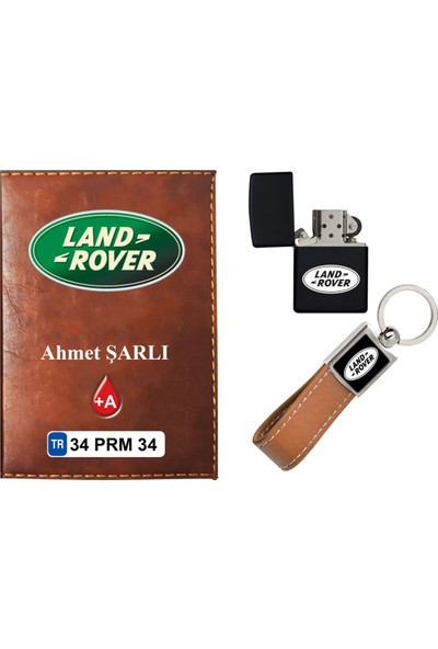 Promosyon Denizi Isiminize Özel Landrover Logolu Taba Ruhsat Kabı - Anahtarlık - Çakmak