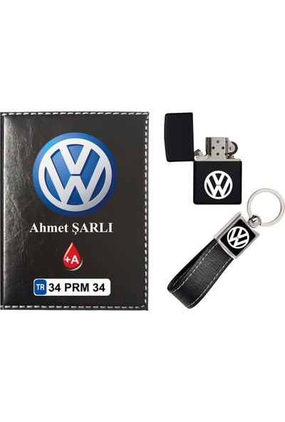Promosyon Denizi Isiminize Özel Wolsvogen Logolu Siyah Ruhsat Kabı - Anahtarlık - Çakmak