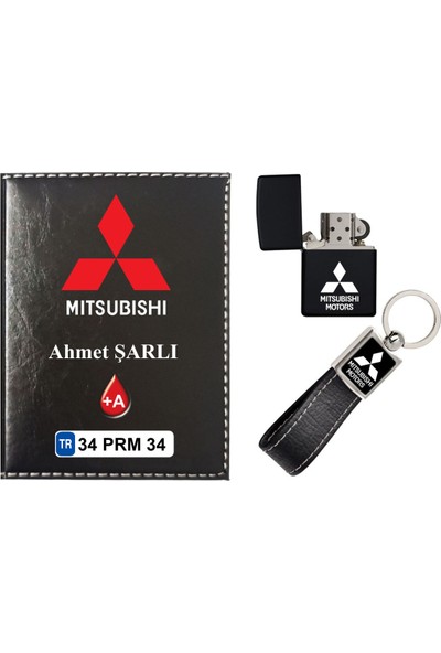 Promosyon Denizi Isiminize Özel Mıtsubıshı Logolu Siyah Ruhsat Kabı - Anahtarlık - Çakmak