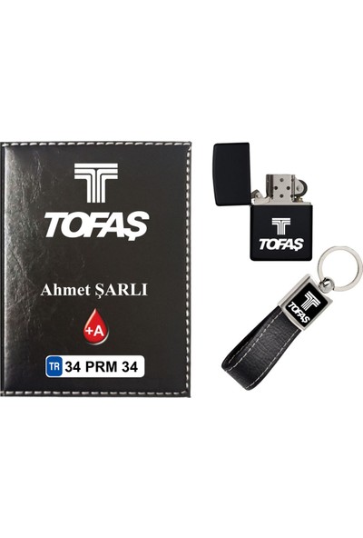 Promosyon Denizi Isiminize Özel Tofaş Logolu Siyah Ruhsat Kabı - Anahtarlık - Çakmak